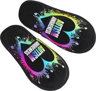 Generic Chaussons Maison Coeur Coloré Pour La Sensibilisation À LAutisme Avec Semelle Caoutchouc Pantoufles En Coton Légers Slippers Pour Unisex Hôtels Automn