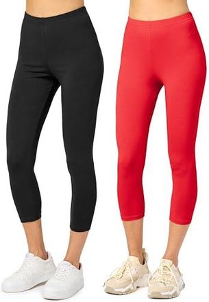 Merry Style Legging coton femme Confortable Souple Extensible 3/4 Legging femme court Tous les jours ou détente à la maison Vêtements pour femmes MS10-199 (2 Pack
