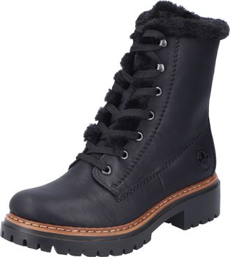 Rieker Winterstiefelette RIEKER, Damen, Gr. 37, schwarz, Lederimitat, unifarben, Schuhe Winterstiefelette, Schnürboots, Profilsohle -150 Jahre Rieker Jubiläu