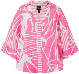 Ulla Popken Longbluse Bluse Bl&uuml;ten Oversized Hemdkragen 3/4-Arm