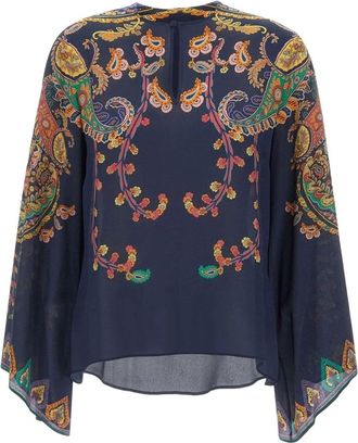 Etro Femme, Blouses et Chemises, Multicolore, Taille: 44 FR Blouse en soie avec imprim&eacute; floral cachemire plac&eacute;
