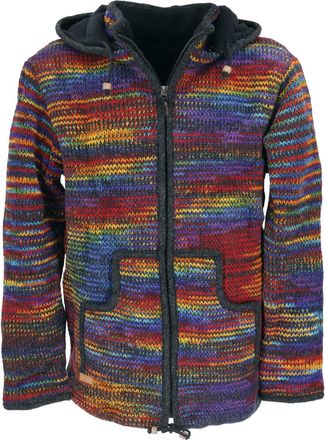 Guru Shop Kuschelige Gef&uuml;tterte Unisex Strickjacke, Mellierte Wolljacke Nepal Jacke - Modell 13, Damen, Wolle, Size:XL