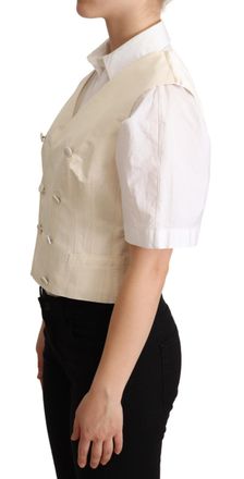 Dolce & Gabbana Womens Beige Silk Sleeveless Waistcoat Vest Elastane Clothing