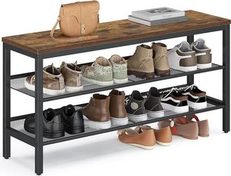 Vasagle Schuhbank mit 3 Ebenen, Schuhregal, Schuhablage, einteiliges Design, mit erh&ouml;hten Kanten, Industrie-Stil, einfache Montage, 28 x 100 x 50 cm, vintageb