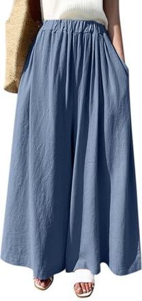 Onsoyours Pantalons Femme Lin Fluide Large Grande Taille Eté Décontractée Baggy Pantalon Taille Élastique Jupe-Culotte Fluide Pantalon Ample Léger Chic avec Poc