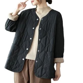 Generic Manteau matelass&eacute; ample pour femme - Automne et hiver - Style r&eacute;tro - Grande taille - Matelass&eacute; - En coton, Noir, XXL