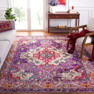 Safavieh Boho Teppich f&uuml;r Wohnzimmer, Esszimmer, Schlafzimmer - Monaco Collection, Kurzer Flor, Violett und Fuchsia, 91 X 152 cm