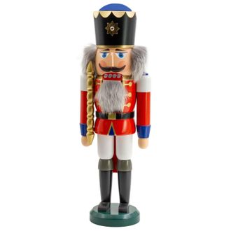 Seiffener Volkskunst | Nussknacker aus dem Erzgebirge | K&ouml;nig mit Zepter 39 cm | Nussknackerfigur Deko Figur | Original Erzgebirgische Volkskunst | 11201/9 | rot Neuauflag