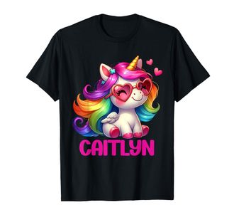 BDAZ Caitlyn Personalisierter Name, buntes Einhorn f&uuml;r Damen und M&auml;dchen T-Shirt