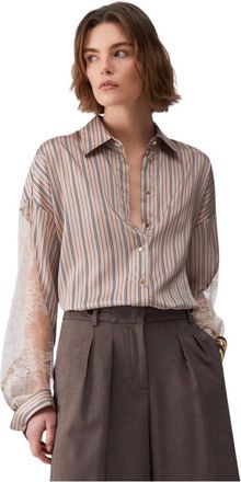 Liu Jo Femme, Blouses et Chemises, Brun, Taille: 38 FR Chemise Ray&eacute;e avec D&eacute;tails en Dentelle