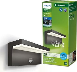 Philips Outdoor Ultra-Efficient Bustan Wandleuchte 3.8W, Bewegungssensor, 4000K kühlweißes Licht, IP44 wetterfest, anthrazit