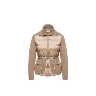 Moncler Moncler Wool & Cashmere Blend Padded Zip-up Cardigan, Women, Beige, Size: Xl