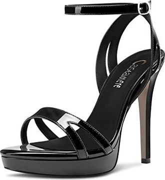 Castamere Femmes Aiguille Haut High Plate-forme Talon Heel Ouvert Bout Lanières Cheville Sandales Mariage Danse 12 CM Heels Noir 39 EU