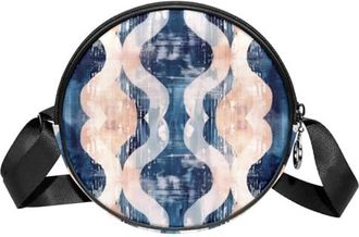 Generic Sac &agrave; bandouli&egrave;re rond pour femme, petit sac &agrave; bandouli&egrave;re abstrait ondul&eacute; avec fermeture &eacute;clair, bretelles r&eacute;glables, sac &agrave; main rond d&eacute;contract&eacute; pou