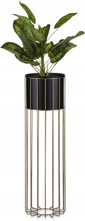 HowHomely Moderne Blumenst&auml;nder Metall 70 cm Hoch mit Schwarz Blumentopf Rund 19 cm &Oslash; auf Robuste Gold St&auml;nder - Pflanzenst&auml;nder zur Dekoration Innenr&auml;umen