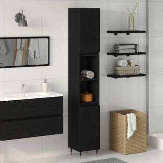 vidaXL Vidaxl - Meuble de Salle de Bain Noir Ch&ecirc;ne 30x30x190 cm Bois Ing&eacute;nierie