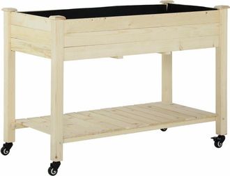 OUTSUNNY Jardini&egrave;re sur pieds - potager sur roulettes - &eacute;tag&egrave;re, inserts dirrigation, feutre de drainage inclus - bois massif sapin