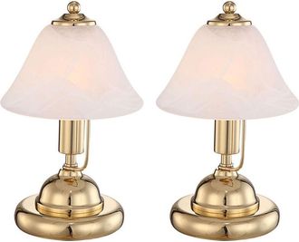 Globo Lighting 2er Set Tischleuchten ANTIQUE Messing mit Glasschirm, Touch Ein/Aus, H&ouml;he 27cm