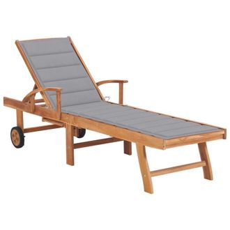 vidaXL vidaXL Sonnenliege mit Auflage Grau Massivholz Teak