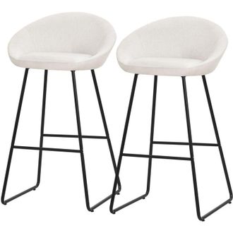 ML Design ML-Design Lot 2 Tabourets de Bar en Tissu Beige, Hauteur 75 cm, Chaises de Comptoir Rembourr&eacute;es, avec Dossier et Repose-Pieds, Pi&egrave;tement M&eacute;tal