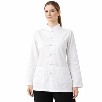 Lazutom Chemise Haut en lin &agrave; manches longues pour femme Arts martiaux chinois Kung Fu Tai Chi Tang Suit, blanc, XL
