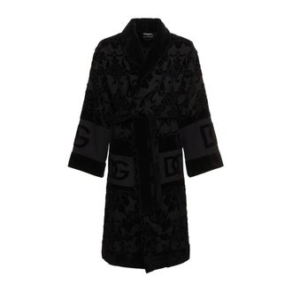 Dolce & Gabbana Homme, V&ecirc;tements de nuit et de d&eacute;tente, Noir, Taille: XL Peignoir en coton &eacute;ponge jacquard