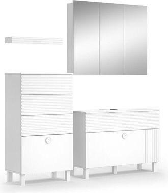 Vicco Ensemble de meubles de salle de bain Sola, Blanc, 3 pi&egrave;ces, avec armoire centrale
