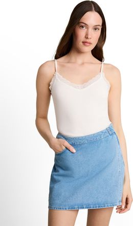 Tom Tailor Denim Spaghettitop TOM TAILOR DENIM, Damen, Gr. XXL, wei&szlig; (sanftes wei&szlig;), Feinripp, Obermaterial: 93% Baumwolle, 7% Elasthan, unifarben, k&ouml;rpernah h&uuml;ftbedec