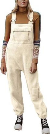 Generic Salopette chaude en polaire pour femme - Combinaison d&eacute;contract&eacute;e avec poches, beige, XXL
