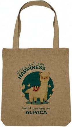 Fabulous Sac Shopping Tote Bag Aspect Lin - Alpaca - Money Cant Buy Happiness Cute Animal Sac de Courses Toile Epaisse 360g Beige Naturel Cabas Port&eacute; Epaule So