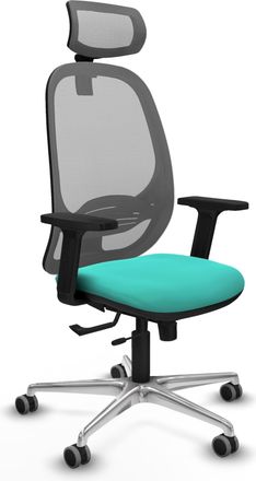 Piqueras y Crespo Schreibtischstuhl mit 2D-Armlehnen, h&ouml;henverstellbare Lendenwirbelst&uuml;tze und h&ouml;henverstellbares Kopfteil, Grau/T&uuml;rkis