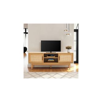 Bata Bata - Meuble tv 2 portes 130x39,5x48,5 cm naturel avec cannage - aretha
