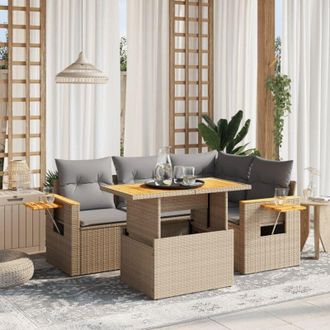 vidaXL 5-tlg. Garten-Sofagarnitur mit Kissen Beige Poly Rattan - Vidaxl