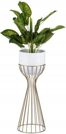 HowHomely Moderne Blumenst&auml;nder Metall 56 cm Hoch mit Wei&szlig; Blumentopf Rund 18 cm &Oslash; auf Robuste Gold St&auml;nder - Pflanzenst&auml;nder zur Dekoration Innenr&auml;umen