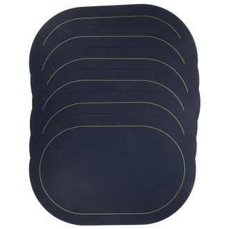 Lurrose 6 Stück Tischsets aus PU Leder Hitzebeständig und Wasserabweisend Oval Zweifarbig Blau Gelb für Esszimmer Küche Restaurants und Partys