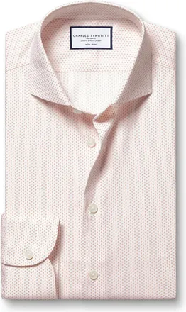 CHARLES TYRWHITT Bügelfreies Performance Twill-Hemd und Print - Weiß & Rosa Knopfmanschette
