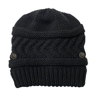 Generic Coonskin Chapeau &agrave; visi&egrave;re solide Chapeaux chauds en crochet Bonnet tricot&eacute; pour femme Chapeau dext&eacute;rieur Chapeau dhiver &eacute;pais pour homme, Noir, Taill