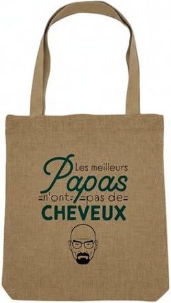 Fabulous Sac Shopping Tote Bag Aspect Lin - Les Meilleurs Papas nont pas de Cheveux Humour Chauve - Sac de Courses Toile Epaisse 360g Beige Naturel Cabas Port&eacute;