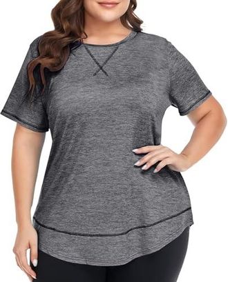 Generic T-shirt de sport &agrave; manches courtes pour femme - Grande taille - Coupe ample - Pour gym, yoga, fitness, gris fonc&eacute;, 5XL