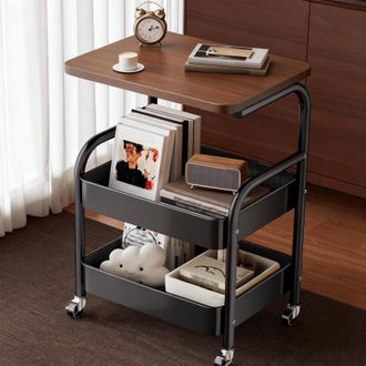 Generic Couchtisch Mit Rollen, Kleine Nachttische Mit Aufbewahrungsbox Aus Drahtgeflecht, Gestell Aus Kohlenstoffstahl for B&uuml;Cher, Snacks, Taschent&uuml;Cher