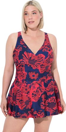 Ulla Popken Damen gro&szlig;e Gr&ouml;&szlig;en &Uuml;bergr&ouml;&szlig;en Plus Size Badekleid April mit Shorts, Rote Blumen