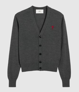 Ami Cardigan Ami de Coeur Laine Gris Rouge