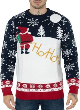 Noroze rétro Laid Vilain Étoffes de Noël Pull Pull-Over Chandail pour Homme Unisexe,Ho Ho Santa- Crème,Large