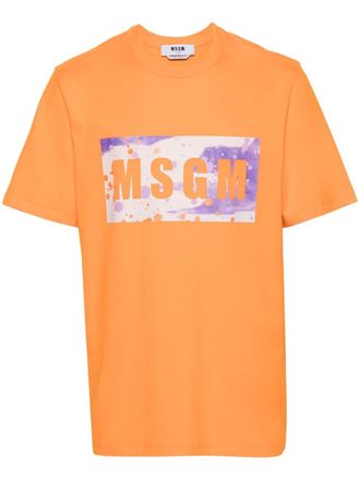 Msgm t-shirt en coton à logo imprimé - Orange