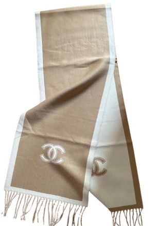 Chanel Camel Wool Fringed Scarf