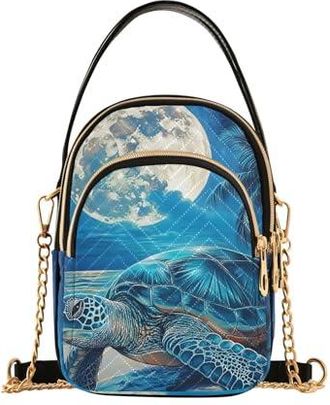 Mnsruu Sac à bandoulière pour femme - Motif tortue et lune - Avec sangle réglable