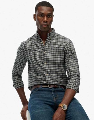 Superdry Hochwertiges Oxfordhemd in Marineblau meliert mit Mikrokaromuster