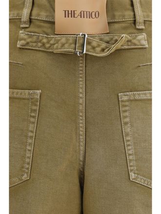 The Attico Womens Jeans Wide-Leg With Back Belt Green Cotton