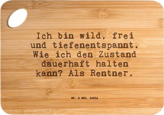 Mr. & Mrs. Panda Bambus - Schneidebrett Ich bin wild, frei... - Geschenk, Rentner, Rentnerin, Pensionierung, lustige Sprüche, Frühstücksbrett