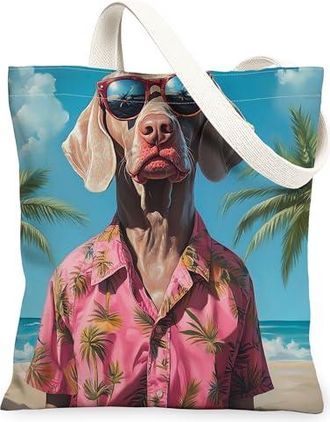Generic Sac fourre-tout en toile motif chien de Weimar de Weimar de plage pour faire du shopping 33 x 38,1 cm, sac d&eacute;picerie r&eacute;utilisable pour femme, motif an